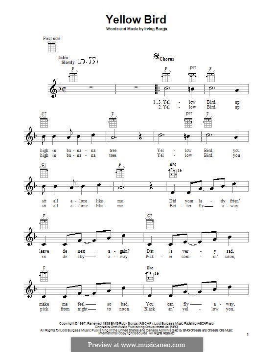 Yellow Bird von I. Burgie - Noten auf MusicaNeo