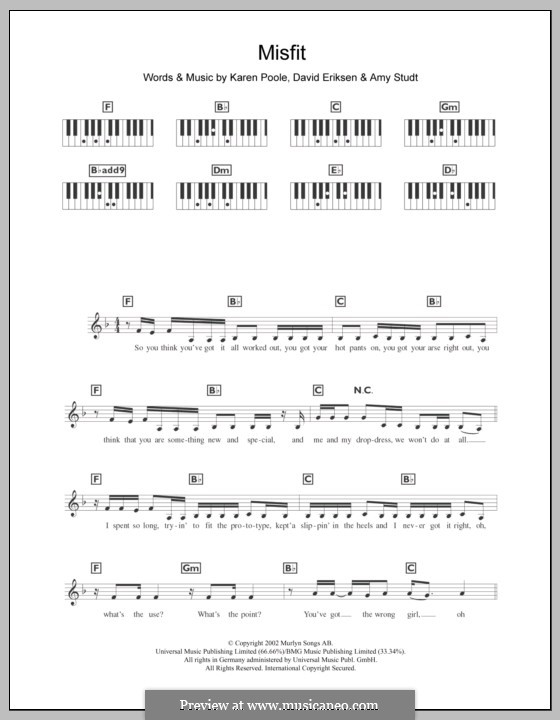 Misfit von A. Studt, D. Eriksen, K. Poole - Noten auf MusicaNeo