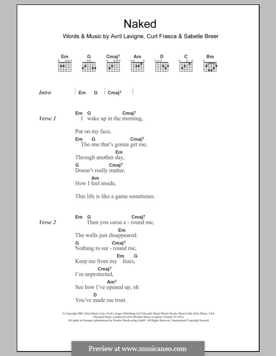 Naked von A. Lavigne, C. Frasca, S. Breer - Noten auf MusicaNeo