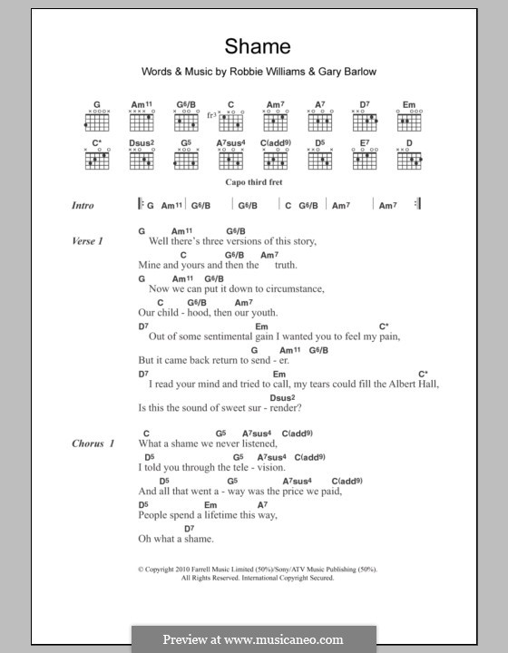 Shame von G. Barlow, R. Williams - Noten auf MusicaNeo