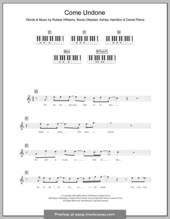 Come Undone von A. Hamilton, B. Ottestad, R. Williams - Noten auf MusicaNeo