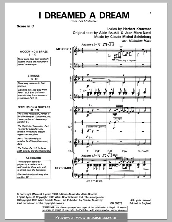 I Dreamed a Dream (Les Miserables) von C. Schönberg - Noten auf MusicaNeo