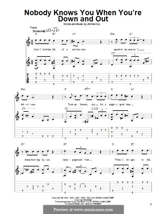 Nobody Knows You When You're Down and Out von J. Cox - Noten auf MusicaNeo