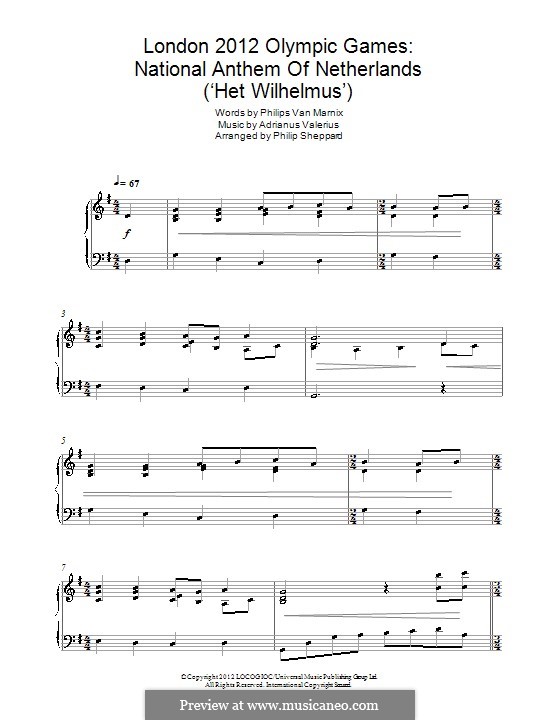 National Anthem of Netherlands ('Het Wilhelmus') von A. Valerius auf ...