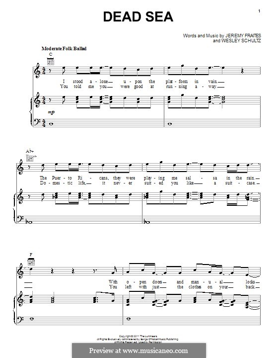 Dead Sea (The Lumineers) von J. Fraites, W. Schultz - Noten auf MusicaNeo