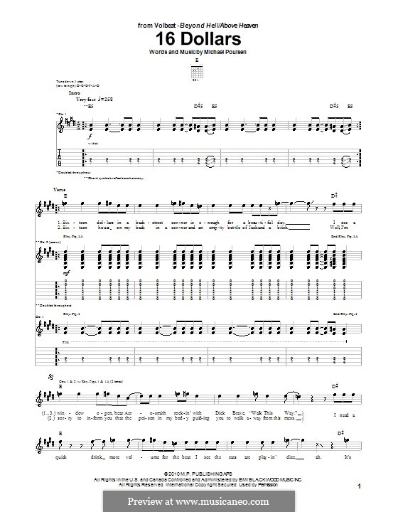 16 Dollars (Volbeat) von M. Poulsen - Noten auf MusicaNeo