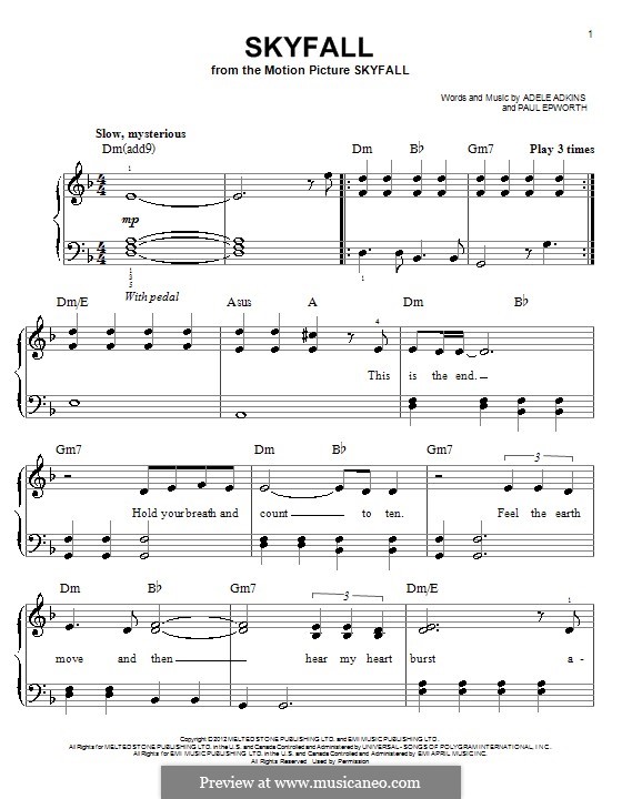 Piano version (Skyfall) von Adele, P. Epworth - Noten auf MusicaNeo