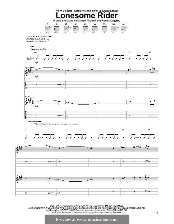 Lonesome Rider (Volbeat) von M. Poulsen, R. Caggiano - Noten auf MusicaNeo