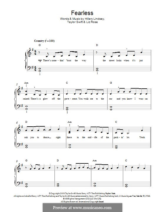 Fearless (Taylor Swift) von H. Lindsey, L. Rose - Noten auf MusicaNeo