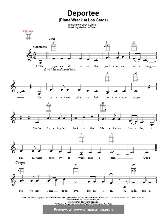 Deportee (Plane Wreck at Los Gatos) von M. Hoffman - Noten auf MusicaNeo