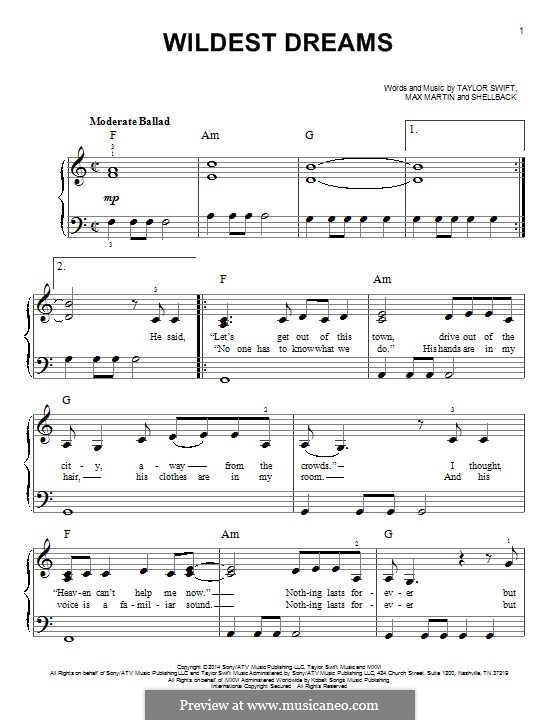 Wildest Dreams von Shellback, Max Martin, T. Swift - Noten auf MusicaNeo