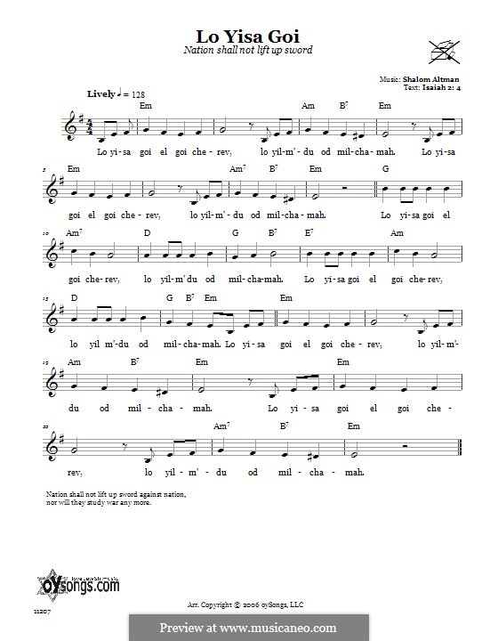 Lo Yisa Goi (Nation Shall Not Lift Up Sword) von S. Altman auf MusicaNeo