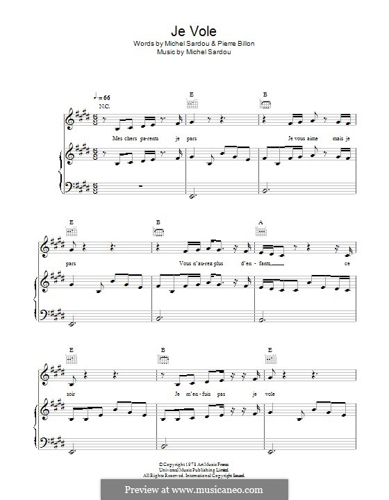 Je Vole von M. Sardou - Noten auf MusicaNeo