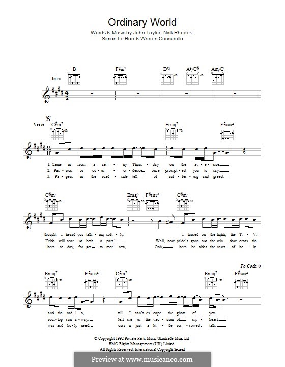 Ordinary World (Duran Duran) von J. Taylor, N. Rhodes, S.L. Bon, W ...