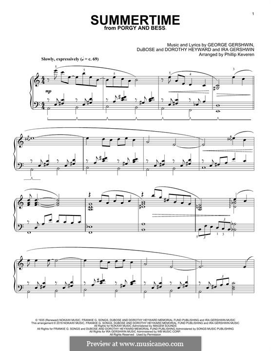 Summertime, für Klavier (Porgy and Bess) von G. Gershwin auf MusicaNeo