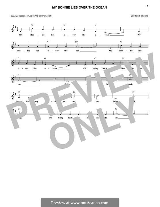 My Bonnie is over the Ocean von folklore - Noten auf MusicaNeo