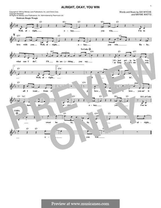 Alright, Okay, You Win (Peggy Lee) von M. Watts, S. Wyche auf MusicaNeo