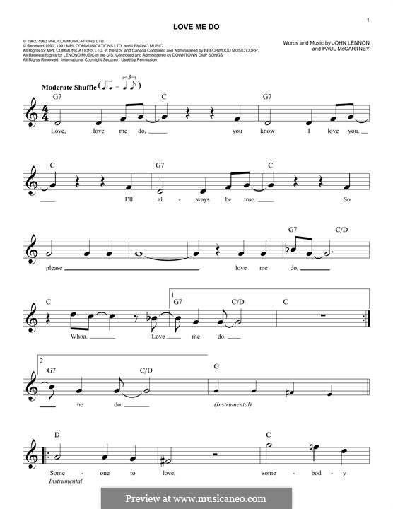 Love Me Do (The Beatles) von J. Lennon, P. McCartney - Noten auf MusicaNeo