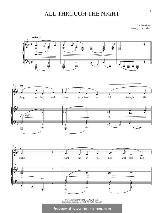 All Through the Night (Printable scores) von folklore - Noten auf MusicaNeo