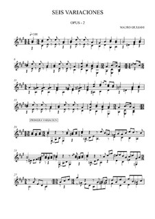 Sechs Variationen für Gitarre, Op.2 von M. Giuliani - Noten auf MusicaNeo