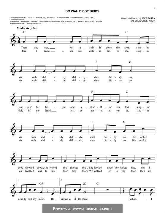 Do Wah Diddy Diddy (Manfred Mann) von E. Greenwich, J. Barry auf MusicaNeo