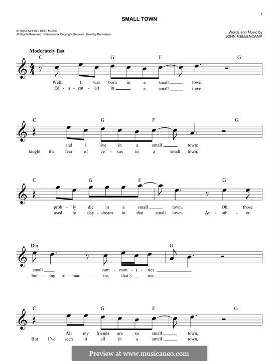 Small Town von J. Mellencamp - Noten auf MusicaNeo