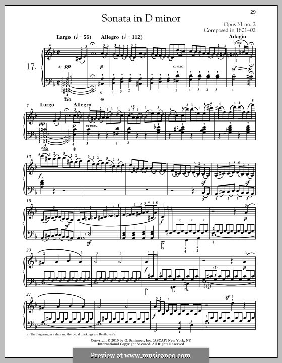 Sonate für Klavier Nr.17 'Der Sturm', Op.31 No.2 von L.v. Beethoven auf MusicaNeo