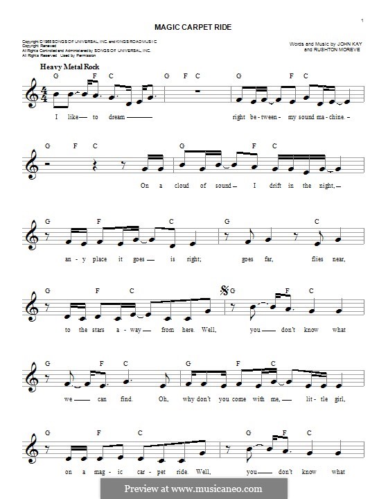 Magic Carpet Ride (Steppenwolf) von J. Kay, R. Moreve - Noten auf MusicaNeo
