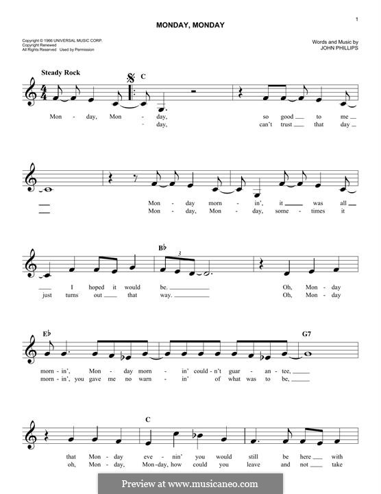 Monday Monday (The Mamas & The Papas) von J. Phillips - Noten auf MusicaNeo
