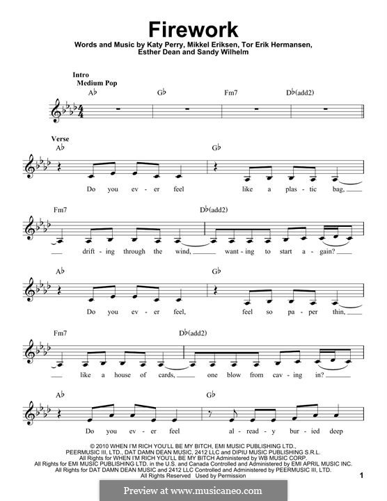 Vocal version (Firework) von E. Dean, K. Perry, M.S. Eriksen, S. Wilhelm, T.E. Hermansen auf ...