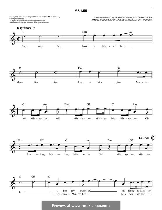 Mr. Lee (The Bobbettes) von E.R. Pought, H. Dixon, L. Webb, J. Pought ...