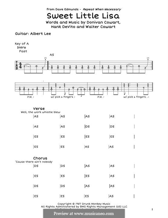 Sweet Little Lisa (Dave Edmunds) von H. Devito, D. Cowart, W. Cowart ...