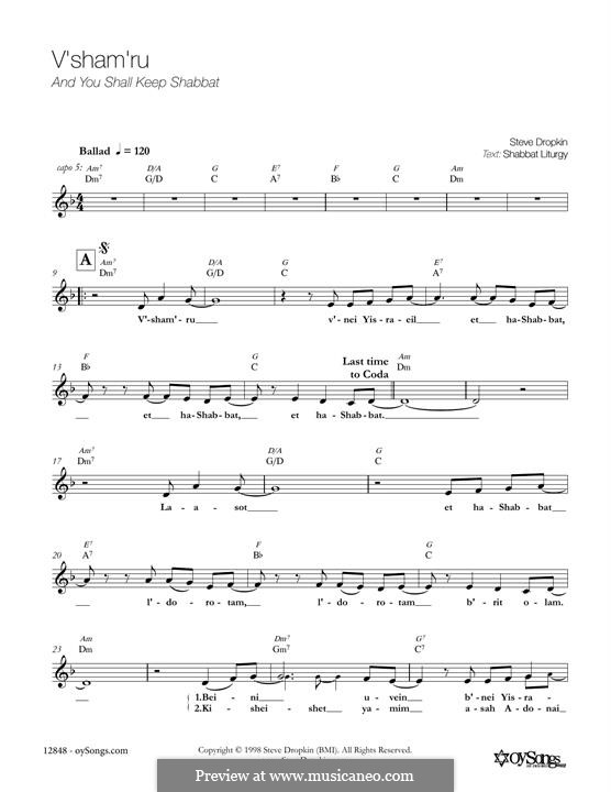V'Sham'Ru von S. Dropkin - Noten auf MusicaNeo