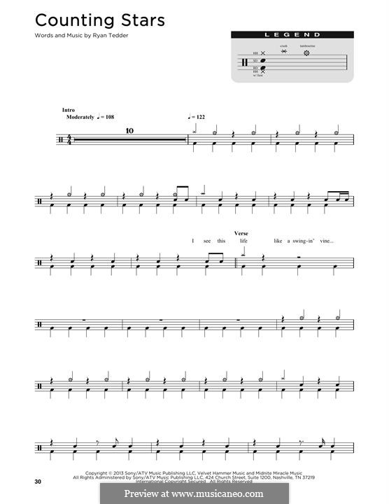 Counting Stars (One Republic) von R.B. Tedder - Noten auf MusicaNeo