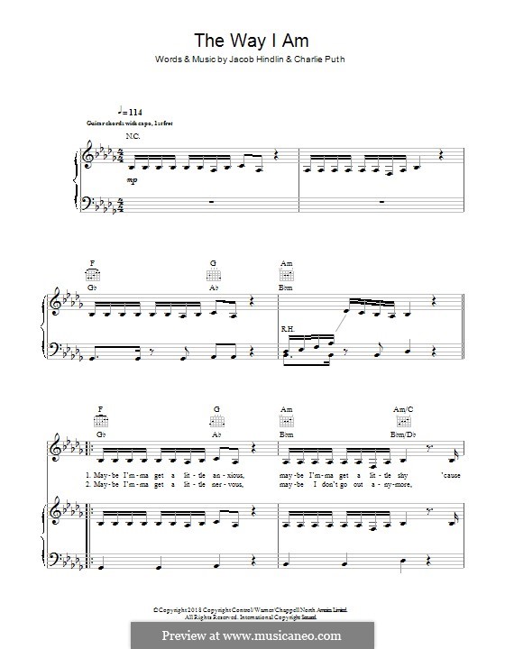 The Way I Am von J. Kasher Hindlin, C. Puth - Noten auf MusicaNeo