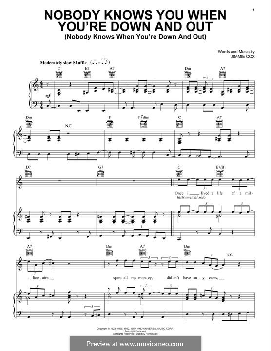 Nobody Knows You When You're Down and Out von J. Cox - Noten auf MusicaNeo