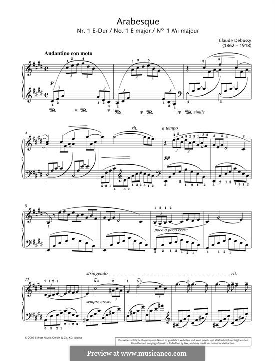 Arabeske Nr.1 (Zwei Arabesken, L.66) von C. Debussy - Noten auf MusicaNeo