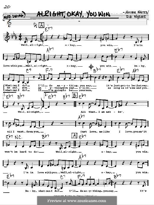 Alright, Okay, You Win (Peggy Lee) von M. Watts, S. Wyche auf MusicaNeo