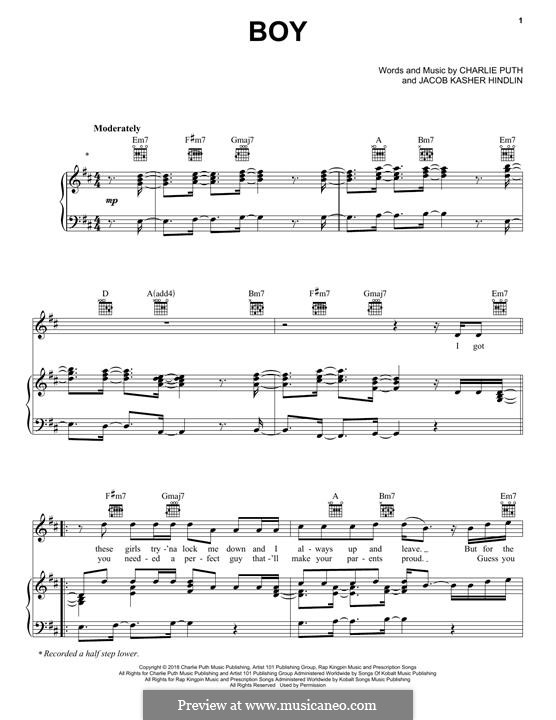 Boy von J. Kasher Hindlin, C. Puth - Noten auf MusicaNeo