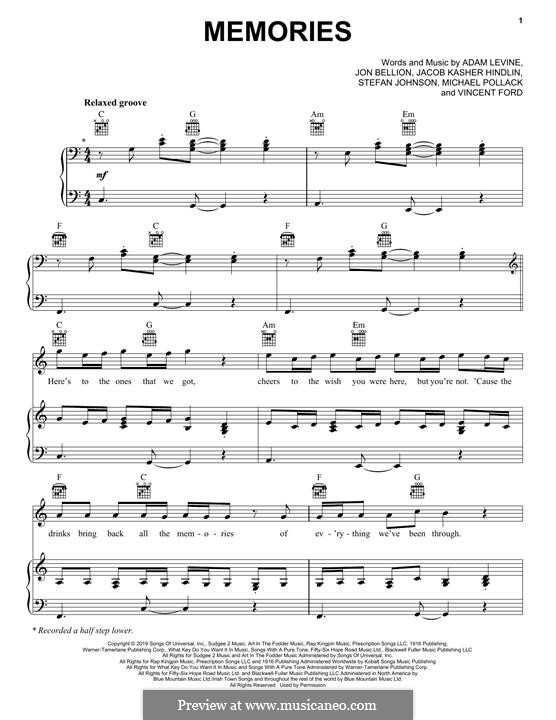 Memories (Maroon 5) von A. Levine, J. Kasher Hindlin, V. Ford, J ...