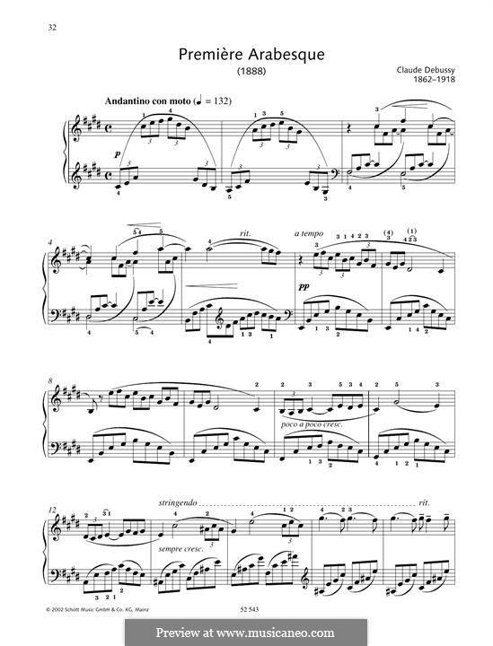 Arabeske Nr.1 (Zwei Arabesken, L.66) von C. Debussy - Noten auf MusicaNeo