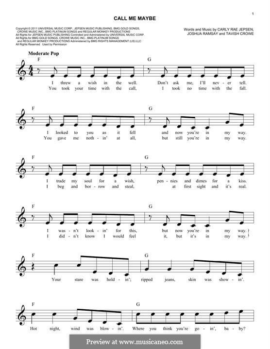 Call Me Maybe von C.R. Jepsen, J. Ramsay, T. Crowe - Noten auf MusicaNeo