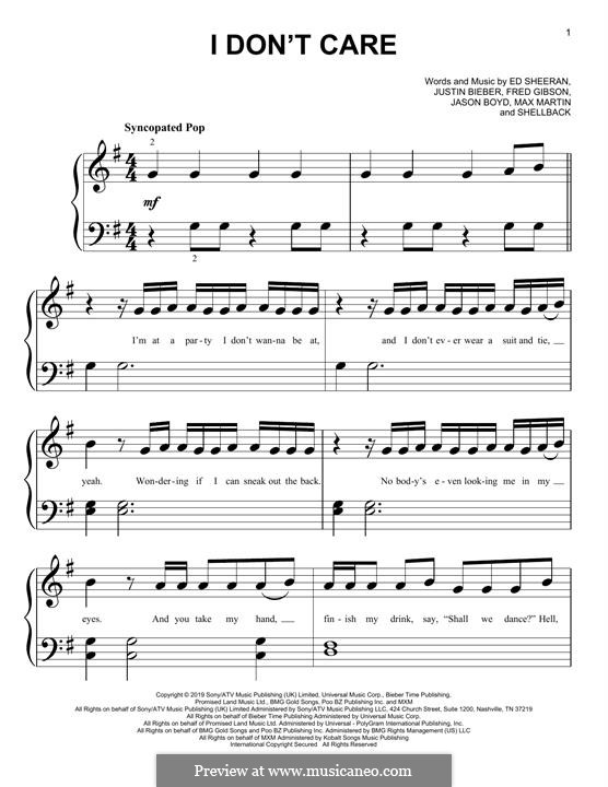 I Don't Care (Ed Sheeran & Justin Bieber) von E. Sheeran, J. Boyd, J ...
