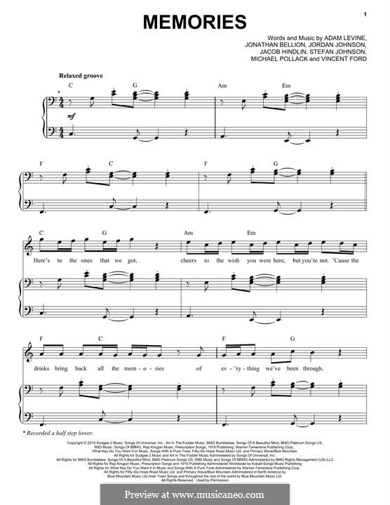 Memories (Maroon 5) von A. Levine, J. Kasher Hindlin, V. Ford, J ...