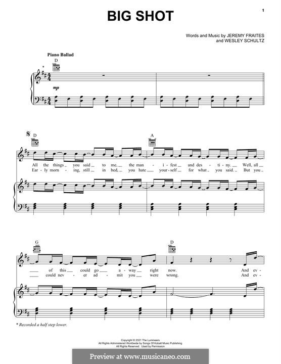 Big Shot (The Lumineers) von J. Fraites, W. Schultz - Noten auf MusicaNeo