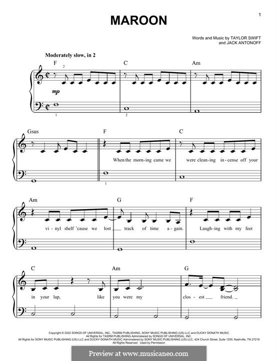 Maroon (Taylor Swift) von J. Antonoff - Noten auf MusicaNeo