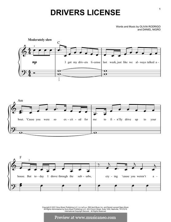 Drivers license (Olivia Rodrigo) von D. Nigro - Noten auf MusicaNeo