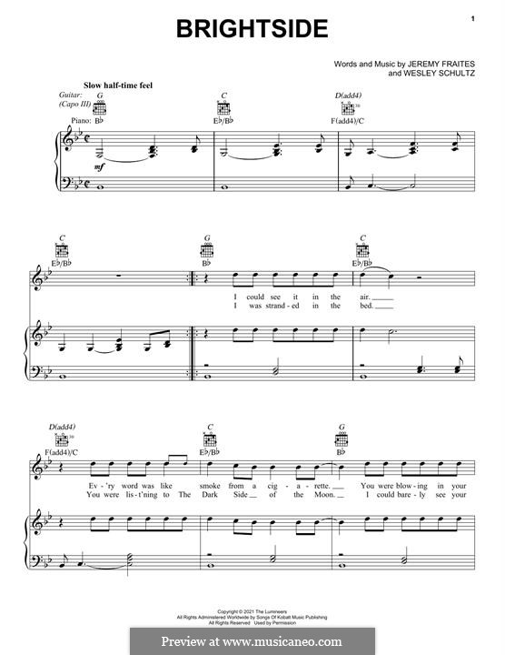 Brightside (The Lumineers) von J. Fraites, W. Schultz - Noten auf MusicaNeo