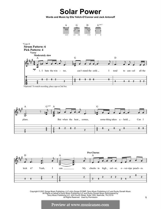 Solar Power (Lorde) von J. Antonoff - Noten auf MusicaNeo