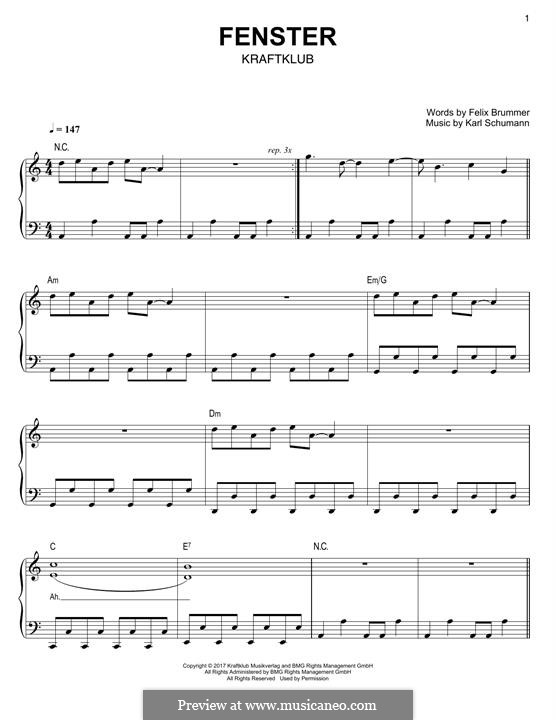 Fenster (Kraftklub) von K. Schumann - Noten auf MusicaNeo